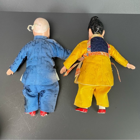 Art | Vintage Antique Composition Asian Chinese 2 Dolls Hand Painted ...